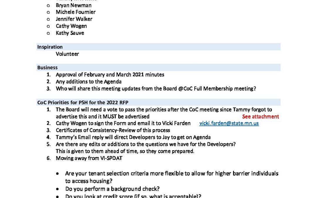 COC Board Agenda 4.7.2021 | Central Minnesota Housing Partnership